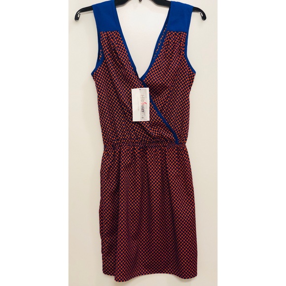 Dresses | Geometric Print Dress Red Blue Nwt | Poshmark
